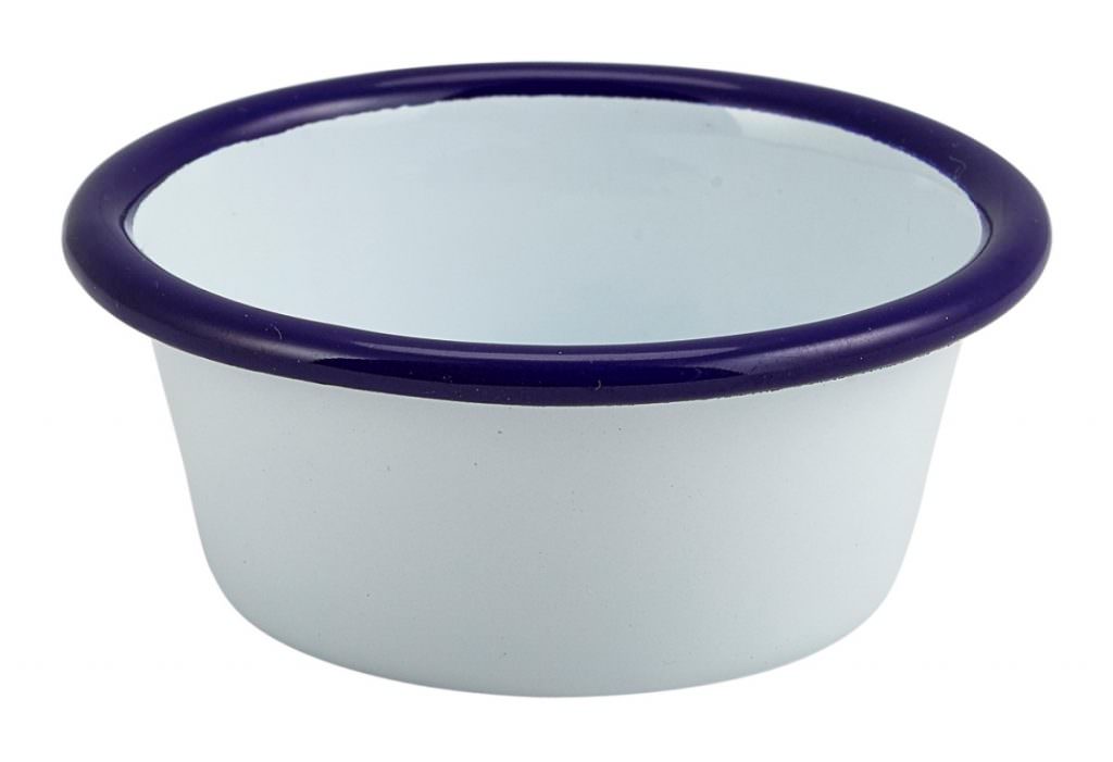 Enamel Ramekin White with Blue Rim 8cm Dia 90ml/3.2oz - Catering ...