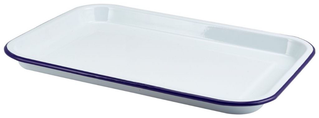 Enamel Serving Tray White with Blue Rim 38.2x26.4x2.2cm - Catering ...