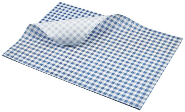 Greaseproof Paper Blue Gingham Print 35 x 25cm - Catering Products Direct
