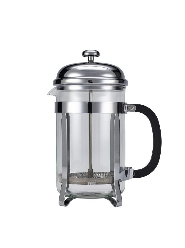 12 Cup Cafetiere Chrome Pyrex 48oz 1.5 Litre - Catering Products Direct